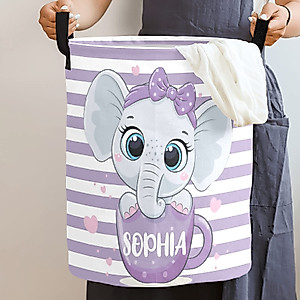 Personalized Baby Laundry Basket for Boys Girls with Name Custom Laundry Hamper with Handle Collapsible Organizer Storage Bathroom Living Room Bedroom Decor (Baby Elephant)