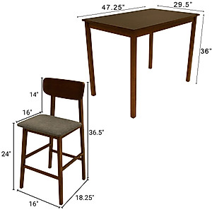 Zenvida Mid Century Counter Height Dining Table Set, Rectangle Solid Wood Table and 4 Chairs