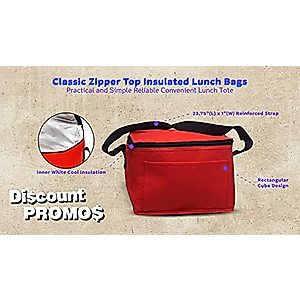 DISCOUNT PROMOS 10 Zipper Top Insulated Lunch Bags Set - Non Woven, Vibrant, Black Strap - Red