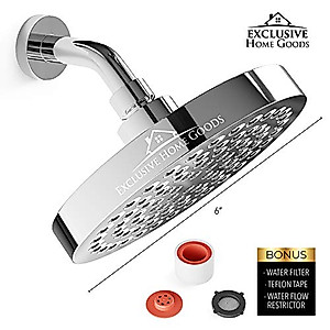 Heatsistence-Luxury Rainfall Shower Head - High-Pressure Showerhead Jets, Rain Shower Head Ant-Clog Silicone Nozzles (2.5 GPM, 6 Inch Diameter, Deluxe Chrome)