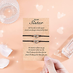 Jeka Sister Bracelets for 2, Sister Gifts from Sister, Matching Bracelets Best Friends Friendship Love Knot Distance Bracelet Birthday Gifts for 2 Younger Sister Teen Women