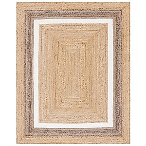 SAFAVIEH Natural Fiber Collection Area Rug - 8' x 10', Natural & Grey & Ivory, Handmade Farmhouse Boho Coastal Rustic Braided Jute, Ideal for High Traffic Areas in Living Room, Bedroom (NF883B)