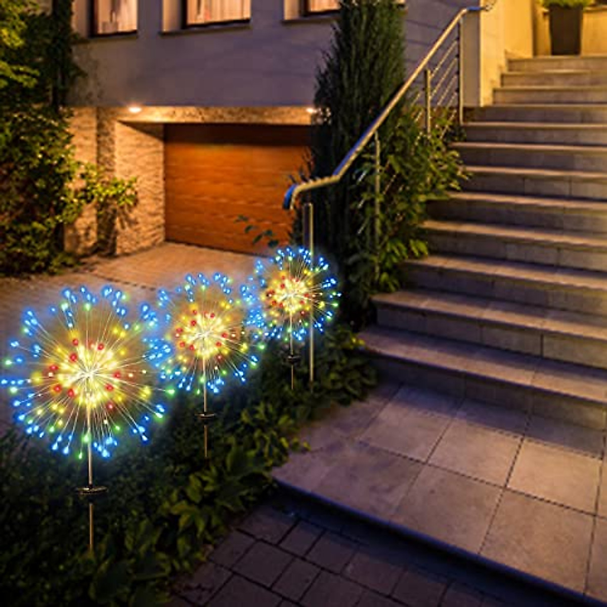 2 Pack Solar Garden Lights, Solar Firework Lights, Dengduoduo Solar Lights Outdoor Waterproof with 2 Lighting Modes, Landscape Light for Walkway, Garden, Patio, Yard, Flowerbed, Parties (Colorful)