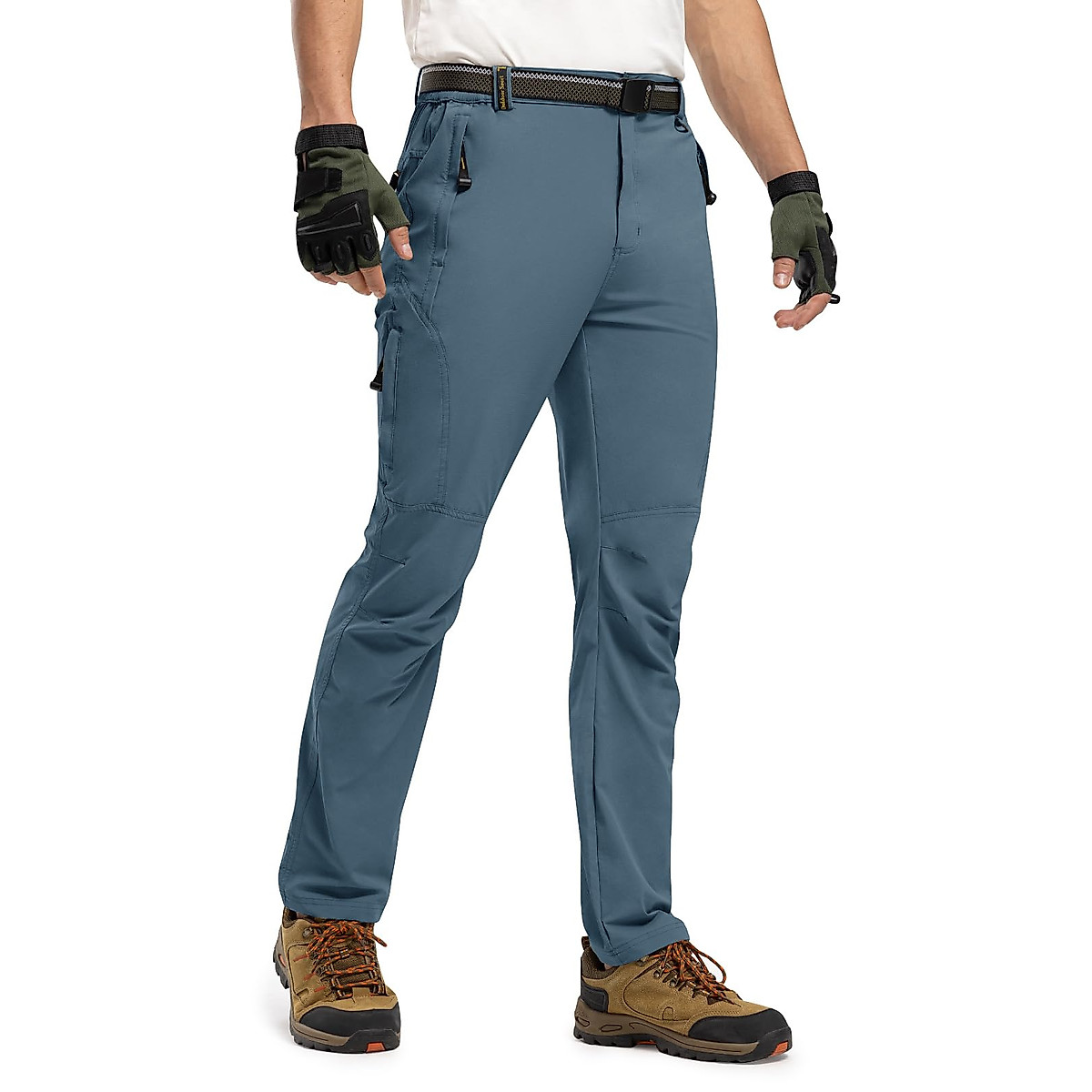 TBMPOY Men's Lightweight Hiking Pants Quick Dry Mountain Fishing Camping Travel Outdoor Pants Thin Stone Blue M