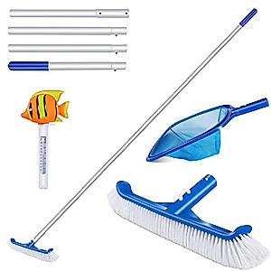 Almcmy Swimming Pool Cleaning Kit,57 Inch Long Handle Swimming Pool Cleaning Brush,Pool Cleaning Set with Pool Skimmer Net,Best for Above Ground Pools,Spas,Ponds - Blue