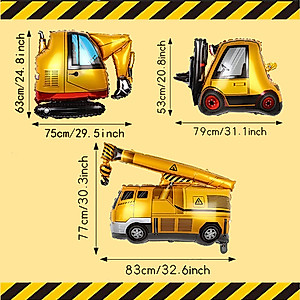 6 Pcs Construction Balloons Excavator Balloon Dump Truck Foil Balloon Forklift Mixer Truck Crane Balloon for Construction Birthday Party Supplies