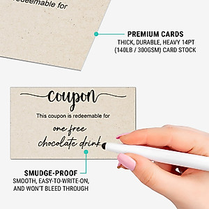 321Done Blank Coupon Cards Tan, 3.5x2 (50 Pack) Made in USA, Little DIY Gift Certificate, Vouchers for Present, Holiday, Valentines Simple Redeemable For Design, Thick Paper, Space to Personalize