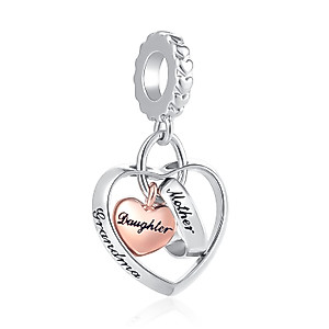 QeenseKc Grandma Mom Mother Daughter Pendant Charm Heart Family Rose Gold Bead for Pandora Bracelet Aut-151_GrMoDa