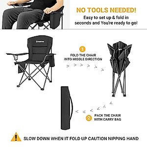 KingCamp Oversized Folding Camping Chair for Adults Portable Outdoor Lawn Heavy Duty with Cooler, Cup Holder, Side Pocket,Carry Bag, 1 Pack, Black