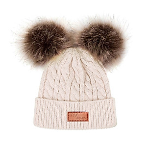 Duoyeree Baby Winter Hat Warm Scarf Gloves Set Pom Knitted Beanie Mitten Scarves for Toddler Girl Boy Beige