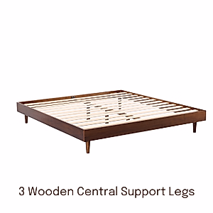 NTC Fly Wooden Bed Frame Without Headboard, Crafted from Walnut, Rubber Wood with Silent Slats and Wood Central Supports, 1000 Lb Capacity, Effortless Assembly, Queen - Dark Walnut