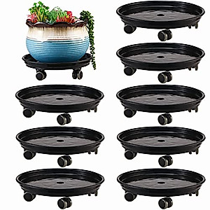8-Pack Plastic Plant Caddy with PU Wheels 12" Heavy-Duty Rolling Plant Stand with Casters Plant Dolly Plant Roller Base Plant Pot Movers Plant Saucer with Wheels, Black