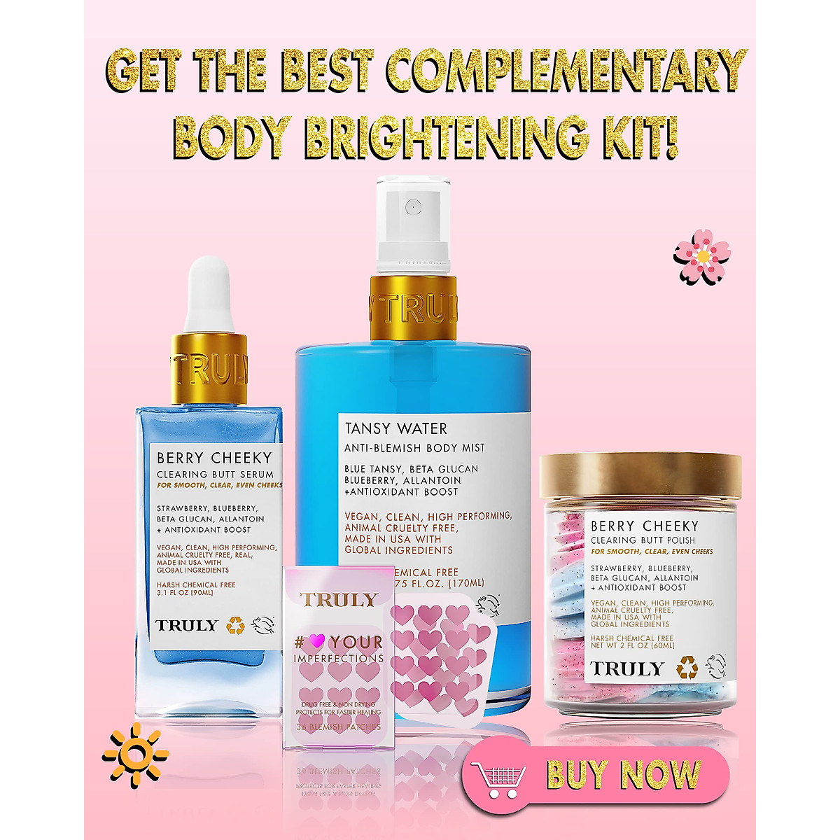 Truly Beauty Acne Treatment Bundle - Full Body Exfoliator with Pimple Patches and Hydrocolloid Back Patches