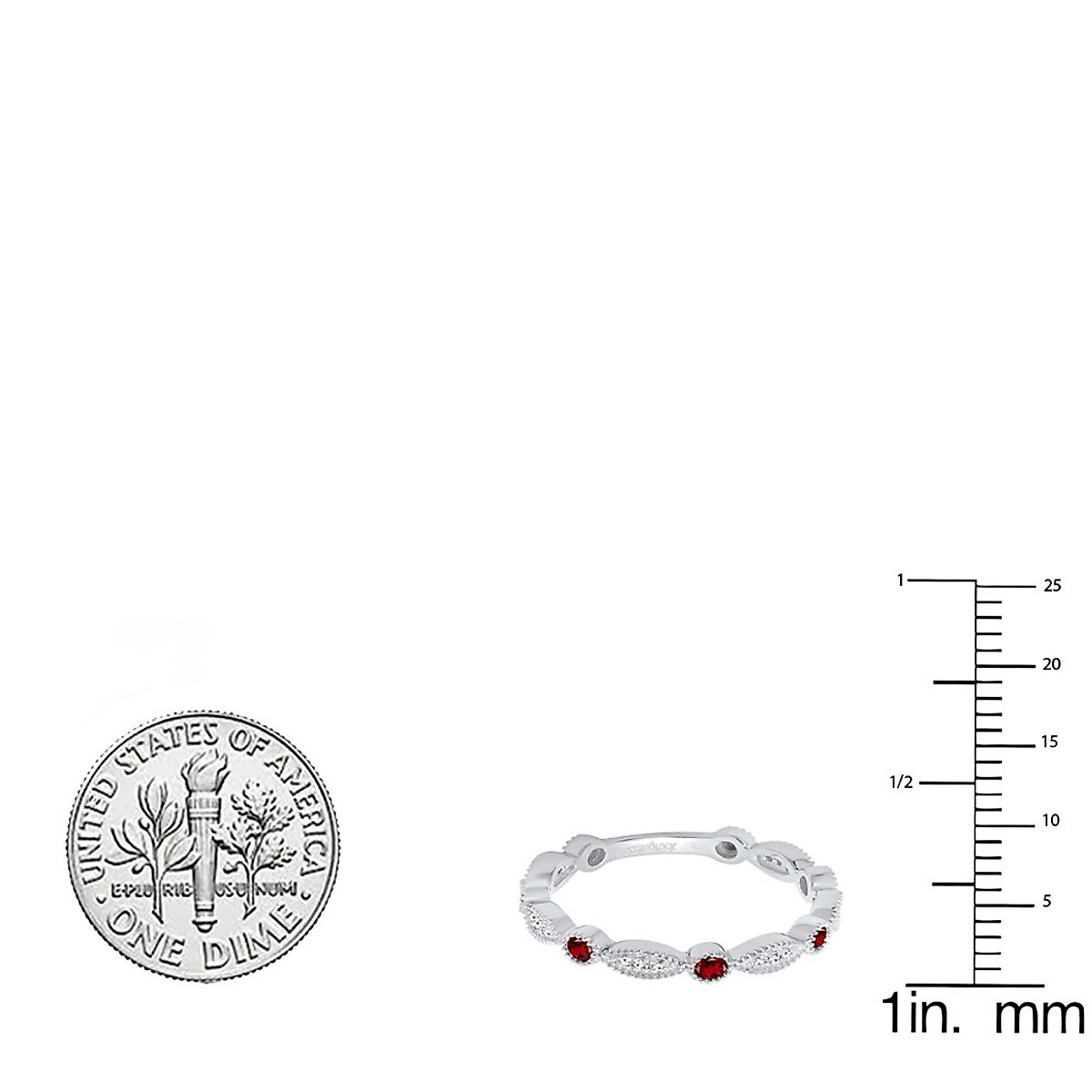 Dazzlingrock Collection Alternating Round Garnet & White Diamond 7 Stone Stackable Wedding Band Ring for Women in 14K White Gold, Size 7