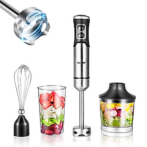 COMFEE' Immersion Hand Blender, Brushed Stainless Steel, Multipurpose Stick Blender with 500 Watts, 600ml Beaker, 500ml Chopper and Whisk, Perfect for Baby Food, Smoothies, Sauces and Soups, Black