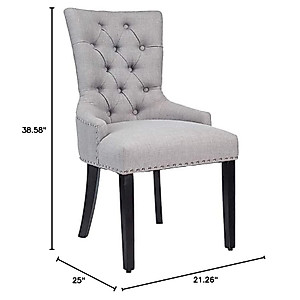 CangLong Modern Elegant Button-Tufted Upholstered Fabric With Nailhead Trim Dining Side Chair for Dining Room Accent Chair for Bedroom, Light Grey
