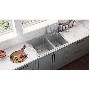 Ruvati 33 x 22 inch Drop-in Topmount Kitchen Sink 16 Gauge Stainless Steel 60/40 Double Bowl - RVM5166