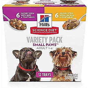 Hill's Science Diet Adult Small Paws Wet Dog Food Variety Pack, Chicken & Vegetables, Beef & Vegetables, 3.5 oz. Cans, 12-Pack