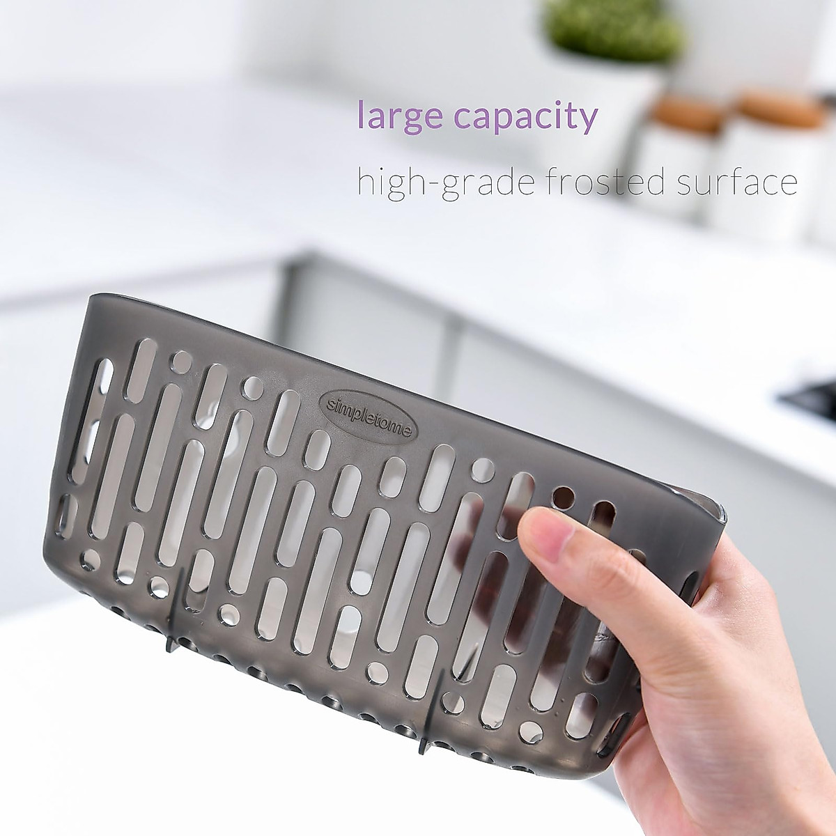 simpletome Sink Caddy Basket, Sinkware Organizer, 3X Strong Suction Cups Or Countertop, Translucent Grey