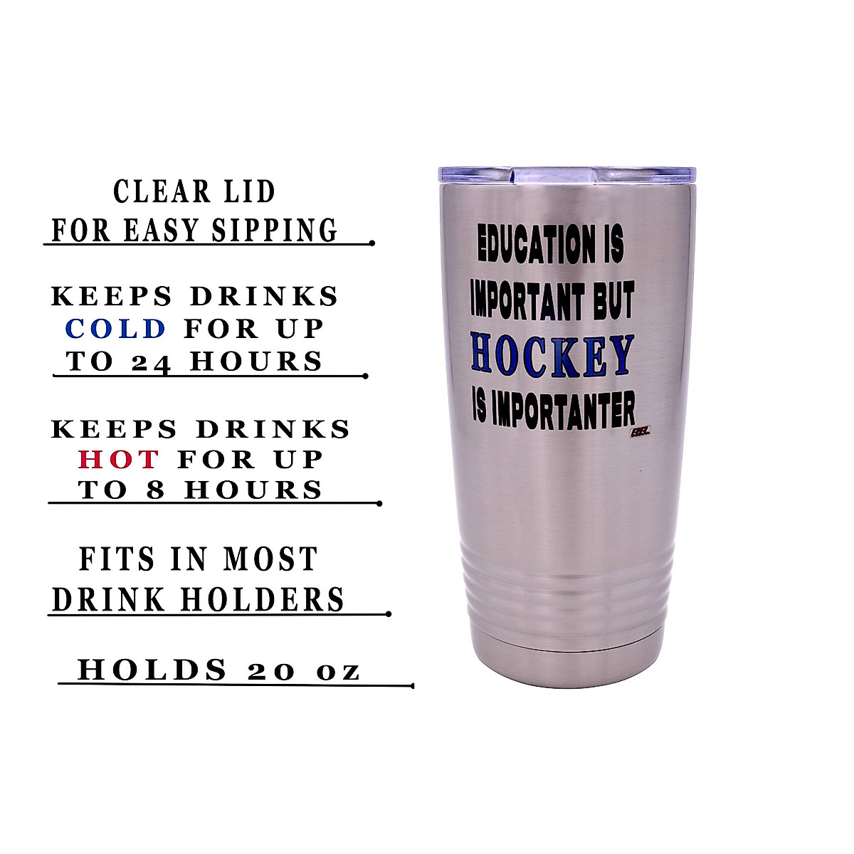 Rogue River Tactical Funny Hockey PLayer 20 Oz. Travel Tumbler Mug Cup w/Lid Education Important Gift Idea