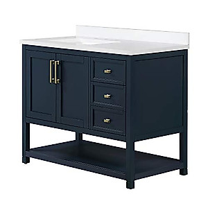 Ove Decors Stanley 42 inch Bathroom Vanity Combo Freestanding Bath Cabinet | Modern Single Sink with Cultured Marble Countertop | Backsplash Included, Midnight Blue