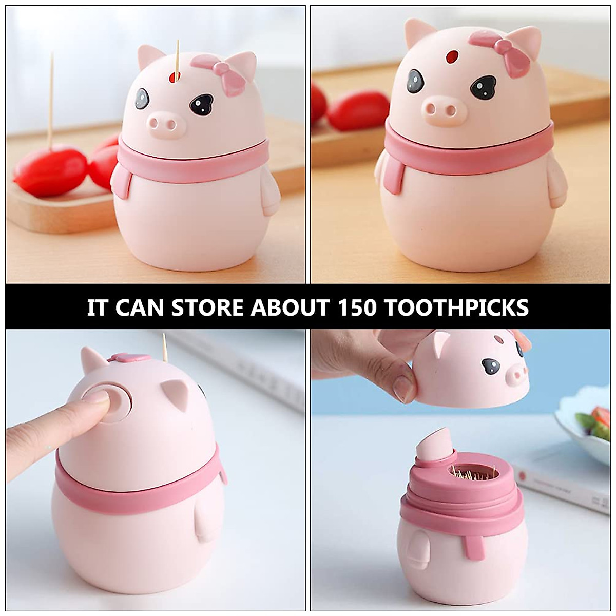 VORCOOL Automatic Toothpick Dispenser Cute Pig Shape Pop- Up Toothpick Holder Plastic Fruit Pick Storage Box Container for Home Kitchen Restaurant1