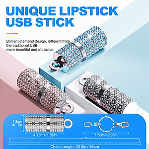 Kepmem Flash Drive 64GB Thumb Drive Jewelry USB 3.0 Memory Stick, Metal Zip Drive 64 GB Silver Rhinestone Pen Drive Bling Jump Drives Crystal Necklace with Keychain, Festival Gift