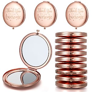 Roowest 12 Pcs Inspirational Compact Mirror Christmas Small Gifts for Women Bulk Thank You for Being Awesome Makeup Mirror for Purse Double Sided Travel Magnifying Pocket Mirror for Mom(Rose Gold)