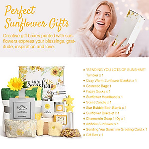 Sunflower Gifts for Women, Unique Birthday Gifts Box Get Well Soon Self Care Gifts Basket with Blanket Tumbler Candle for Daughter Sister Mom Best Friend, Sending Sunshine for Her