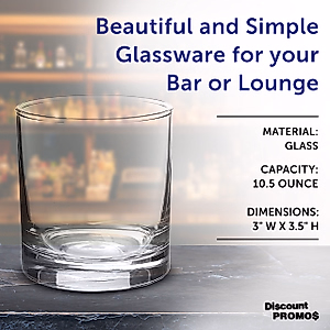 DISCOUNT PROMOS Lexington Rocks Whiskey Glass 10.5 oz, Set of 12, Bulk Pack - Perfect for Scotch, Bourbon, Whiskey, Cocktail - Clear