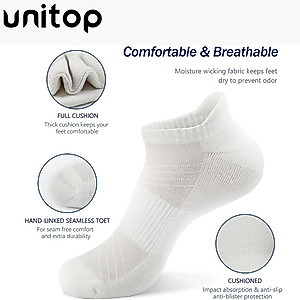 unitop Socks for Sweaty Feet Solid Color Cushioned Athletic Socks Black&White S