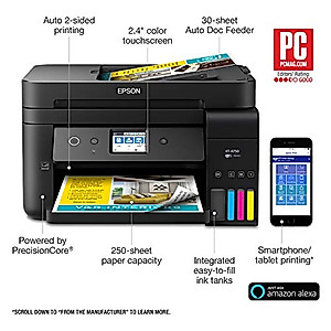 Epson WorkForce ET-4750 EcoTank Wireless Color All-in-One Supertank Printer with Scanner, Copier, Fax and Ethernet