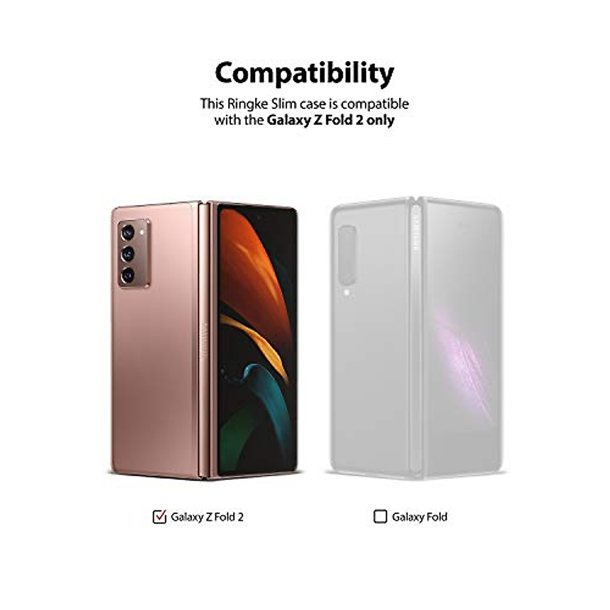 Ringke Slim Compatible with Samsung Galaxy Z Fold 2 Case, Hard Solid PC Back Lightweight Shockproof Full Protective Cover for Z Fold2 - Black