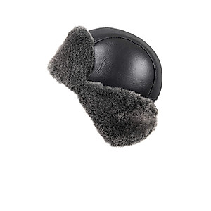 Zavelio Unisex Shearling Sheepskin Leather Aviator Russian Ushanka Trapper Winter Fur Hat Large Black