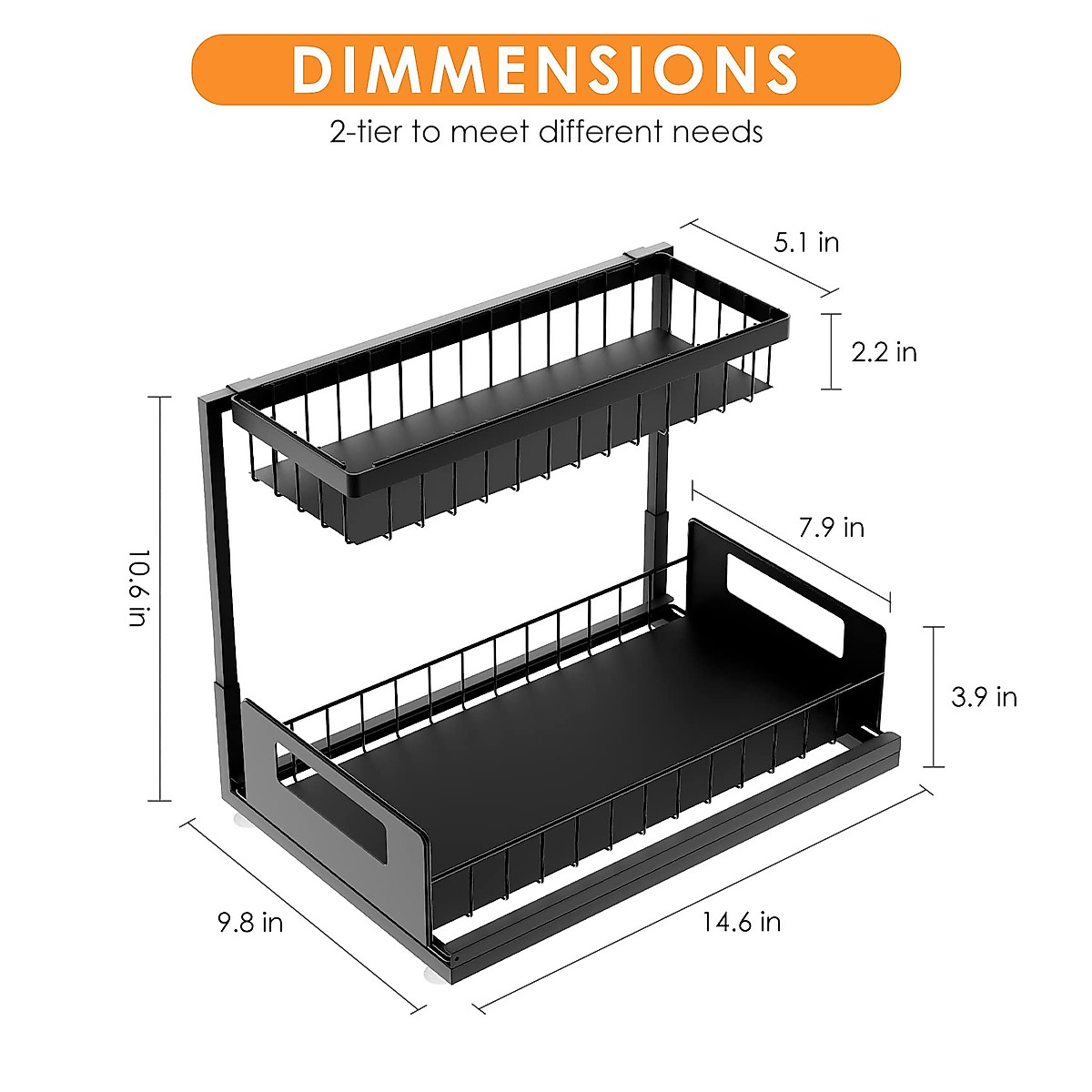 Under Sink Organizer, 2 Tire Sliding Countertop Organizer, Under Sink Storage Drawer Shelf for Kitchen Bathroom Sink Organizers and Storage