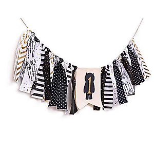 WAHAWU Wild One Banner for 1st Birthday - Where Wild Things Are Party Supplies , Black and Gold , Baby Boy's Shower Decorations , Photo Decoration Props , Wild One Birthday Decorations for Boys (High Chair Banner for 1st)