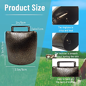 Super Large Metal Cowbell 8.5x9cm/3.35x3.54in, Grazing Bell for Cattle and Horse, Farm Animal Bell, Solid and Loud Noisemaker Cheering Bell for Sporting Events and Games (Bronze)