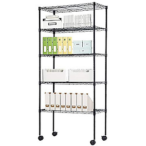 Meet perfect 5-Tier NSF-Certified Steel Wire Shelving with Wheels, Height Adjustable Metal Rolling Storage Space Saver Multipurpose Shelves, Commercial Grade Display Rack for Kitchen Bathroom Office