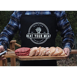 Beat Your Meat,Funny Aprons for Men, Women - Dad Gifts, Gifts for Men - Thanksgiving, Christmas, Birthday Gifts for Dad, Husband, Brother, Boyfriend, Mom - Cooking Grilling BBQ Chef Apron