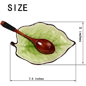 Lanxitown 2pcs Ceramic Spoon Rest Leaf Shaped Spoon Holder Coffee Spoon Rest Kitchen Spoon Rest for Modern Farmhouse Decor Spoon Holder for Kitchen Counter（No Spoon) (Green Leaf, 7.5"x5.1"x1")