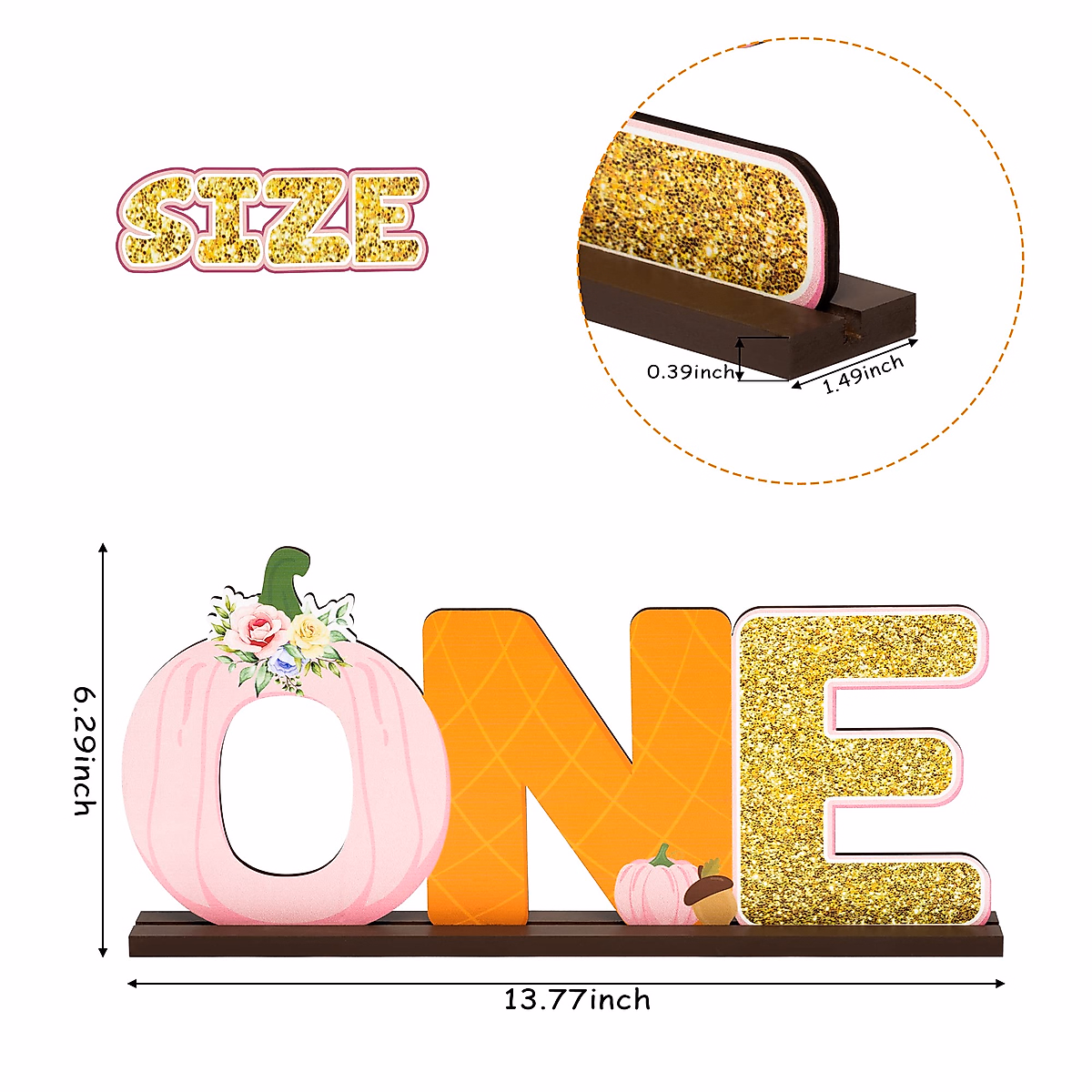 AwserTantue Pink Pumpkin ONE Letter Sign Table Wooden Centerpiece for Baby Girls First Birthday Party Decorations, Glitter Pumpkin Girls One Year Old Baby Shower 1st Birthday Ornaments Photo Prop