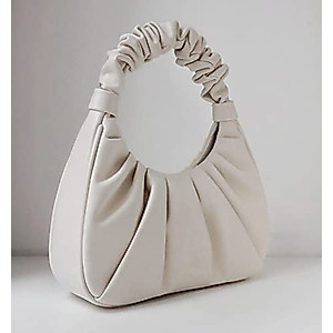 LOVEINT Ruched Hobo Handbag Shoulder Bags for Women Cloud Bag Soft Leather Tote Clutch Purse (Cream color)