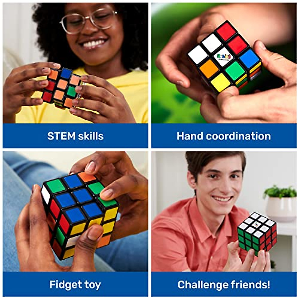 Rubik's Cube, Original 3x3 Puzzle Brain Teaser Fidget Toy with Removable Interchangeable Mod Stickers to Customize, for Adults & Kids Ages 8 and up