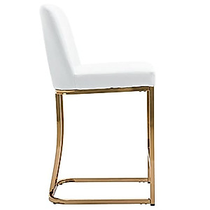 BESTANO Mid-Century Modern Gold Counter Height Bar Stools with Back, 24" Leather Upholstered Counter Stool Chairs for Kitchen Island Set of 4, White Leather