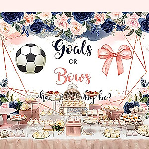 Lofaris Soccer Gender Reveal Goals or Bows Baby Shower Backdrop Flowers Blue or Pink Boy or Girl He or She Floral Soccer Reveal Background Party Decorations Supplies Banner Photo Booth Props 7x5ft