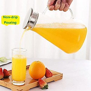 Tbgllmy 2 Liter 68 Ounces Glass Pitcher With Lid, Hot&Cold Water Pitcher With Handle, for Homemade Fruit Beverage, Juice, Iced Tea and Milk