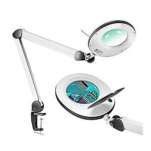 Cosywarm Magnifying Lamp, Upgrade 5 Diopter Glass, Magnifying Glass with Light and Clamp Hands Free, Adjustable Swivel Arm, LED Magnifier Work Lamp for Reading, Hobbies, Workbench.