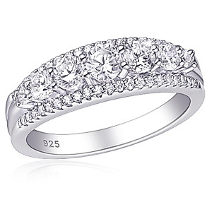 SHELOVES Sterling Silver Eternity Bands for Women Simulated Diamond Cubic Zirconia Wedding Rings Sz 7.5