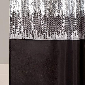 Lush Decor Night Sky Shower Curtain Sequin Fabric Shimmery Color Block Design for Bathroom, 72" x 72", Black & Gray
