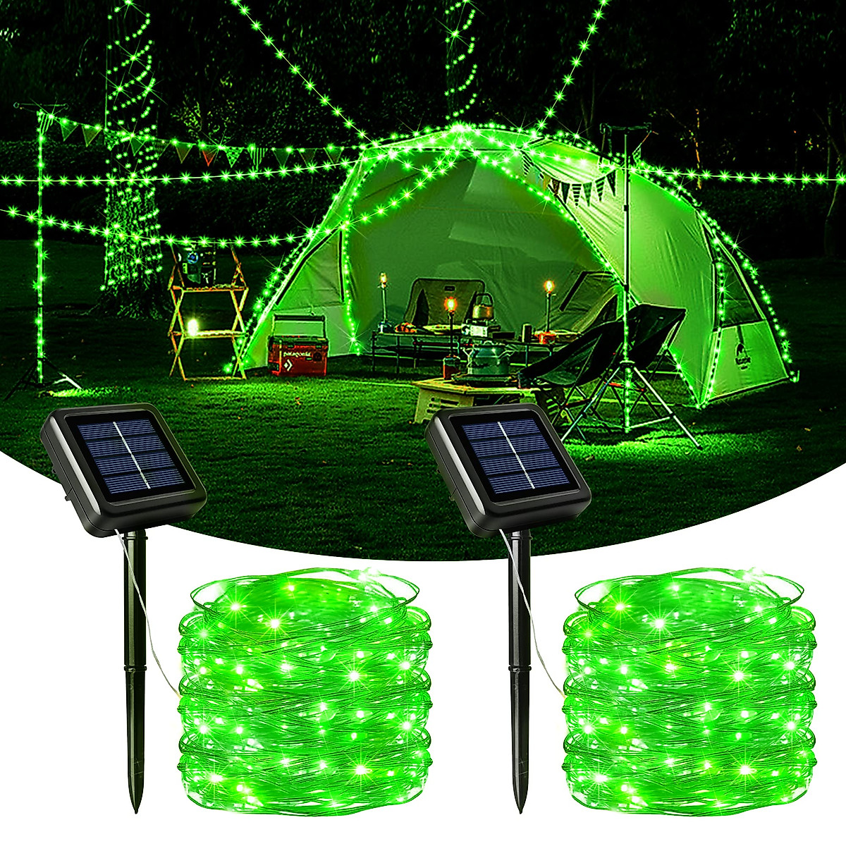 KNONEW Solar String Lights Outdoor [2 Pack] 72FT 200 Led Solar Fairy Lights with 8 Lighting Models, Waterproof Copper Wire Solar Powered Light for Garden Patio Tree Wedding Party Holiday Decor, Green